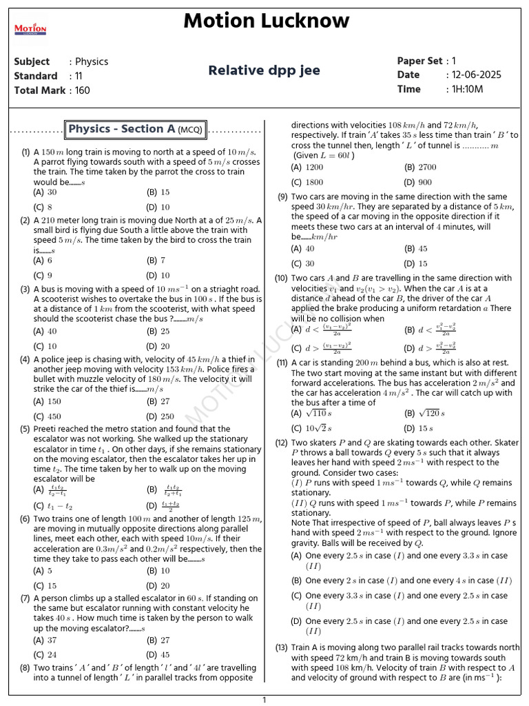 Relative Motion - DPP - Jee | PDF