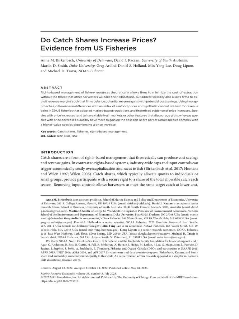 Impact of Catch Shares on Fish Prices | PDF | Dependent And Independent ...
