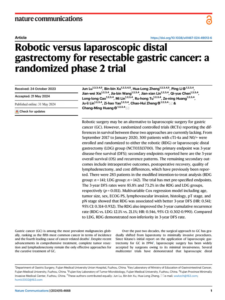 Robotic Versus Laparoscopic Distal Gastrectomy For Resectable Gastric Cancer: A Randomized Phase ...