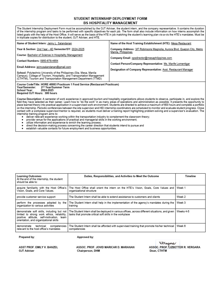 Revised-ojt-Deployment-Form With Esig of Dean | PDF | Behavior Modification | Learning