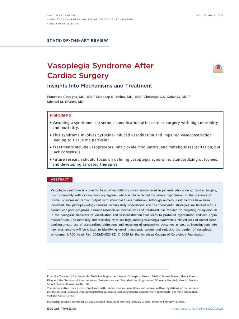 A Review of Vasoplegia Syndromes and Therapy 1749541393 | PDF ...