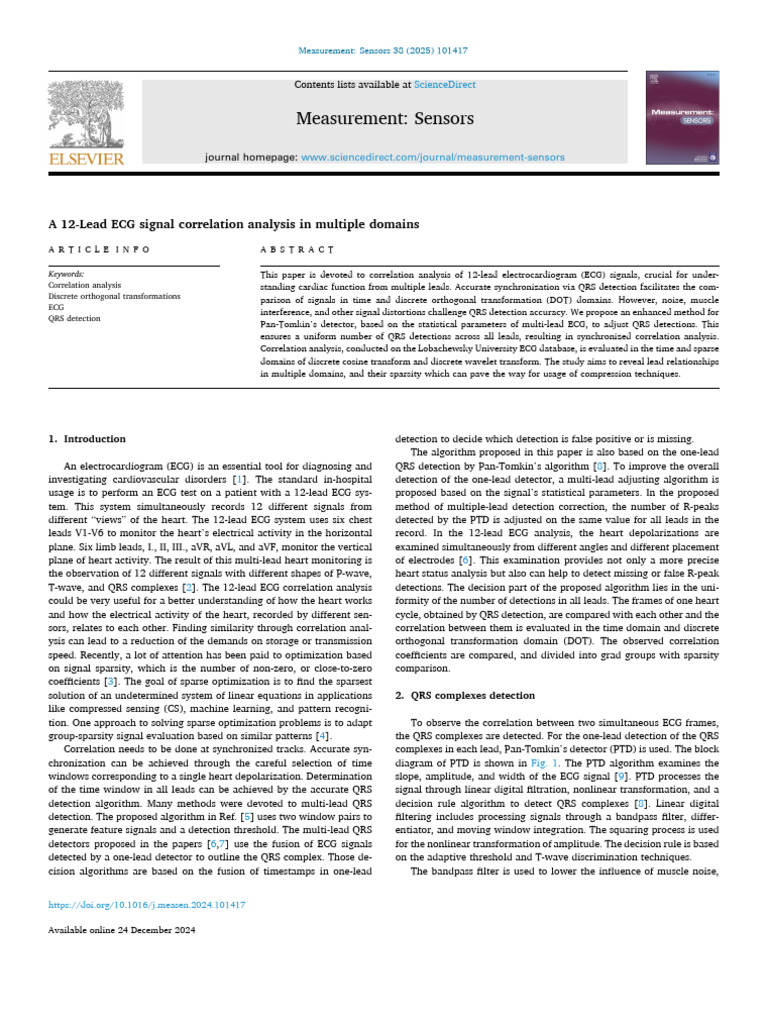 A 12 Lead ECG Signal Correlation Analysis in Multiple - 2025 ...