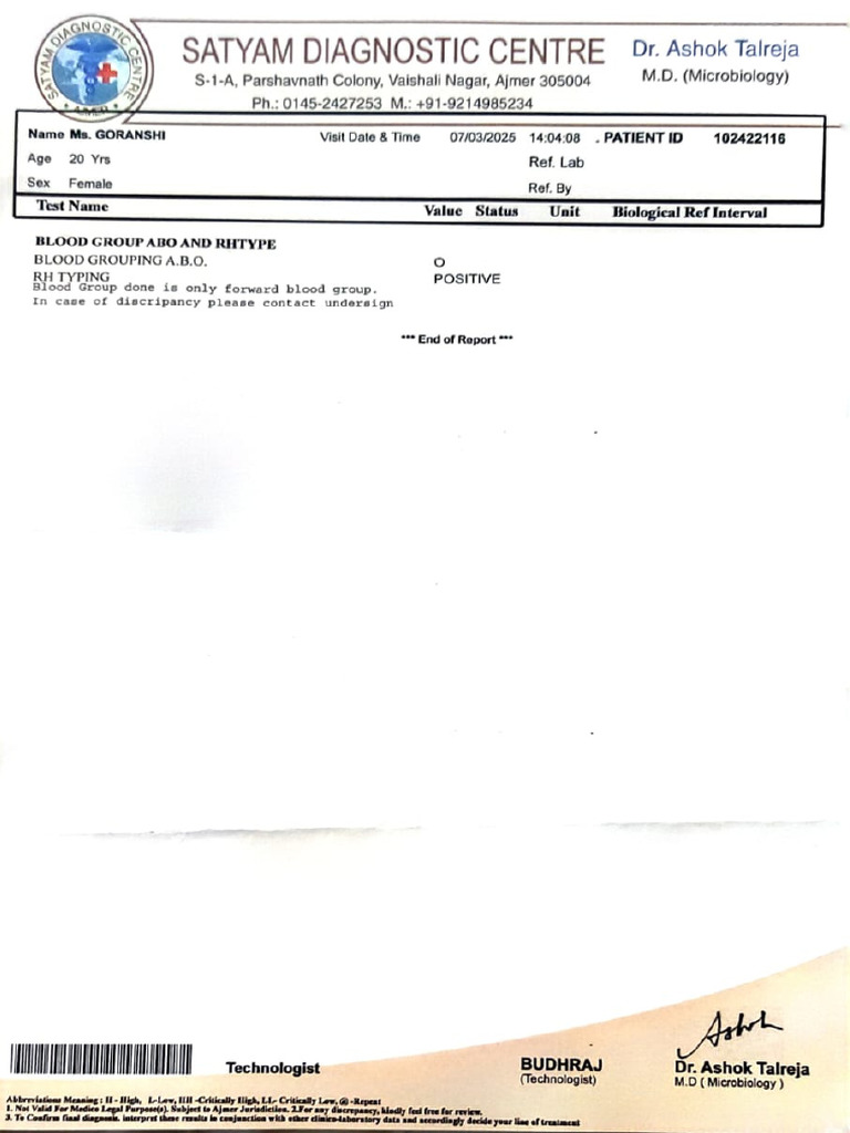 Blood Group Report | PDF