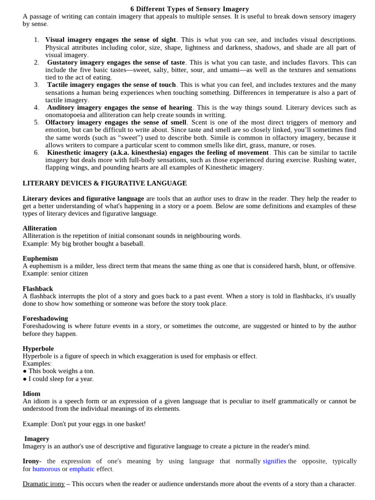 Literary Devices Lesson 2 | PDF | Senses | Taste