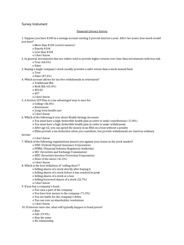 Financial Literacy Survey for Medical Students | PDF | Life Insurance ...