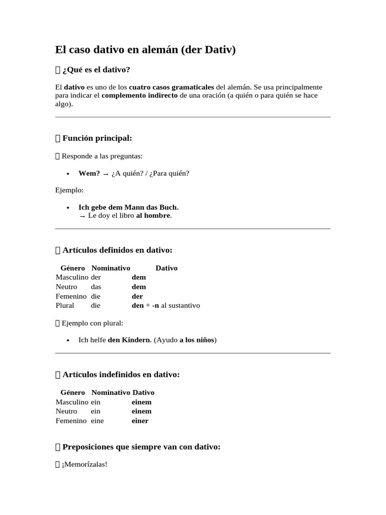 El caso dativo en alemán: guía esencial | PDF