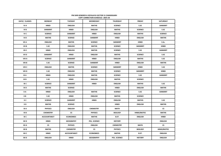 Hindi Copy Correction Schedule 2025-26 | PDF