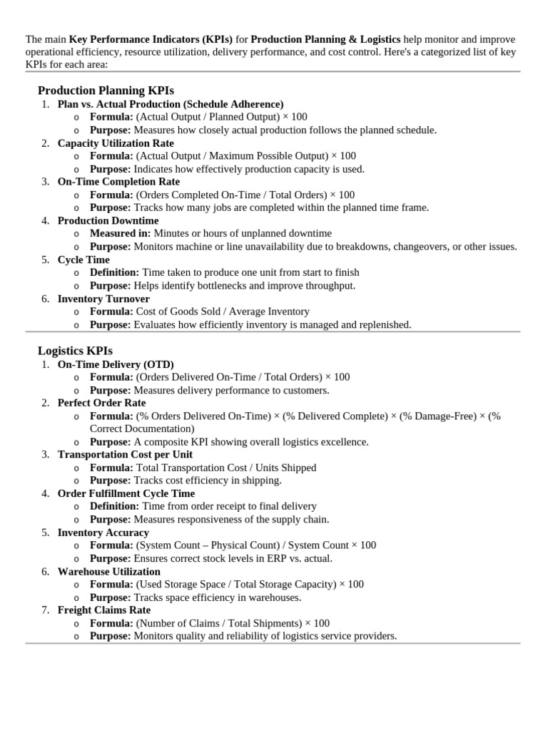 The Main Key Performance Indicators | PDF | Cargo | Performance Indicator