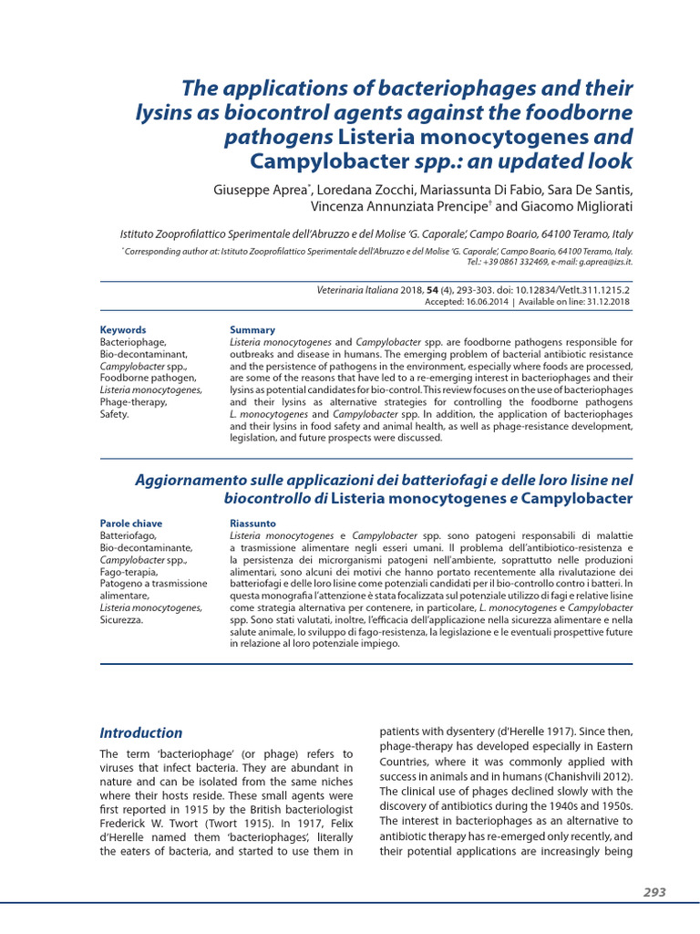 Aprea 2018 The Applications of Bacteriophages and Their Pathogens Listeria Monocytogenes and ...