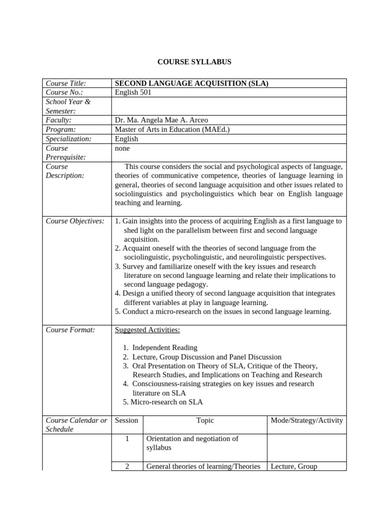 Second Language Acquisition (Sla) | PDF | Second Language Acquisition | Second Language