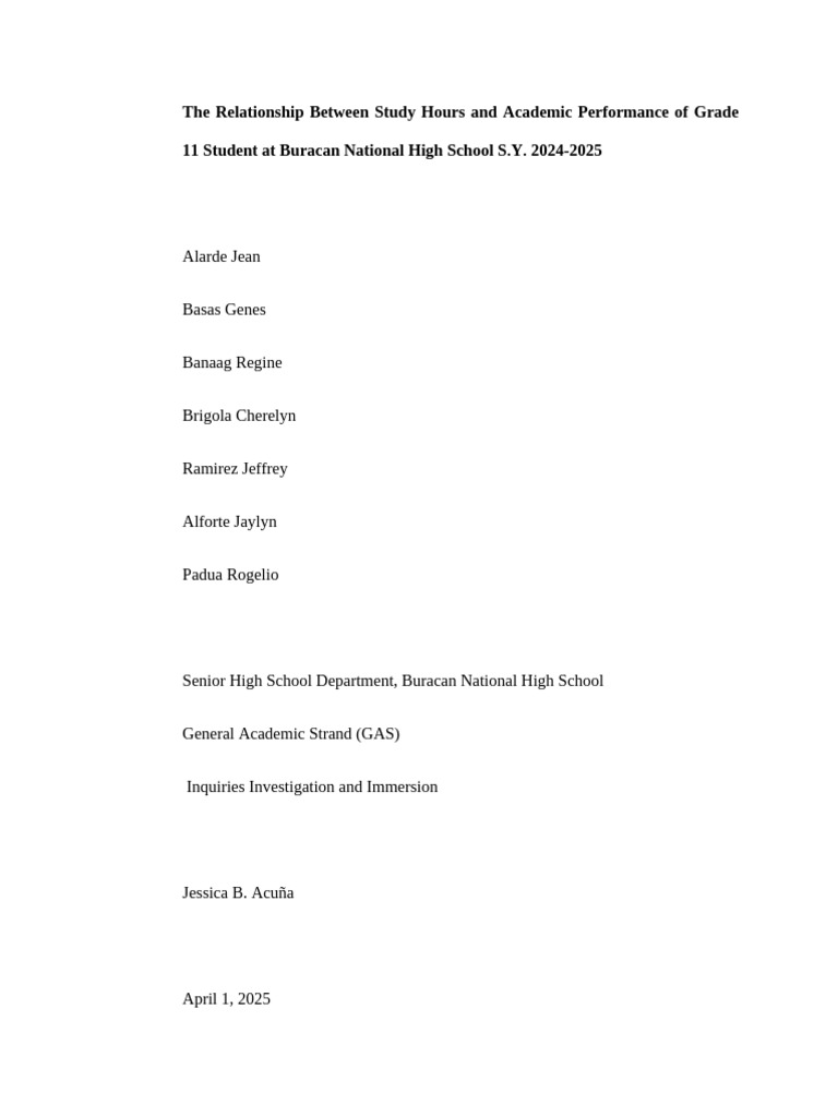 The Relationship Between Study Hours and Academic Performance of Grade ...