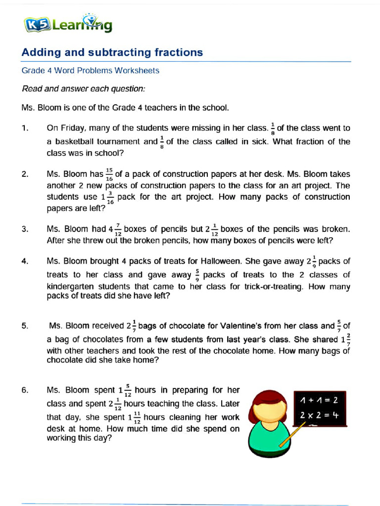 Fractions Real World Problems | PDF