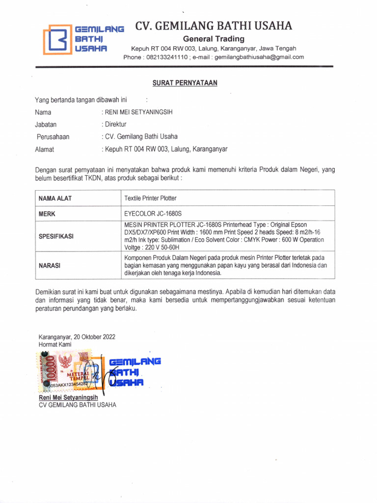 SP Justifikasi Plotter | PDF