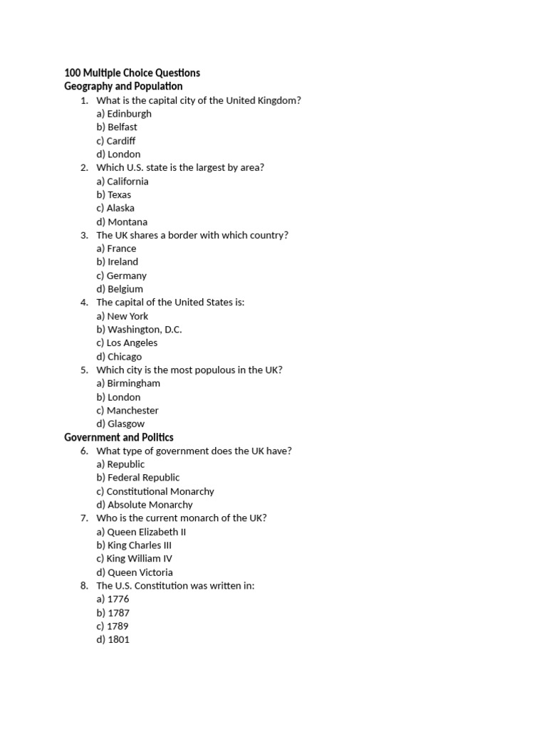 100 Geography and History Quiz Questions | PDF | United Kingdom | The ...
