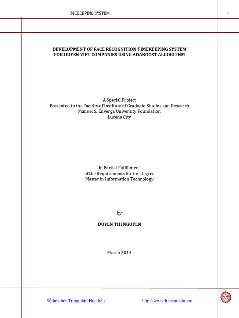 Luận Văn Development of Face Recognition Timekeeping System for Duyen Viet Companies Using ...