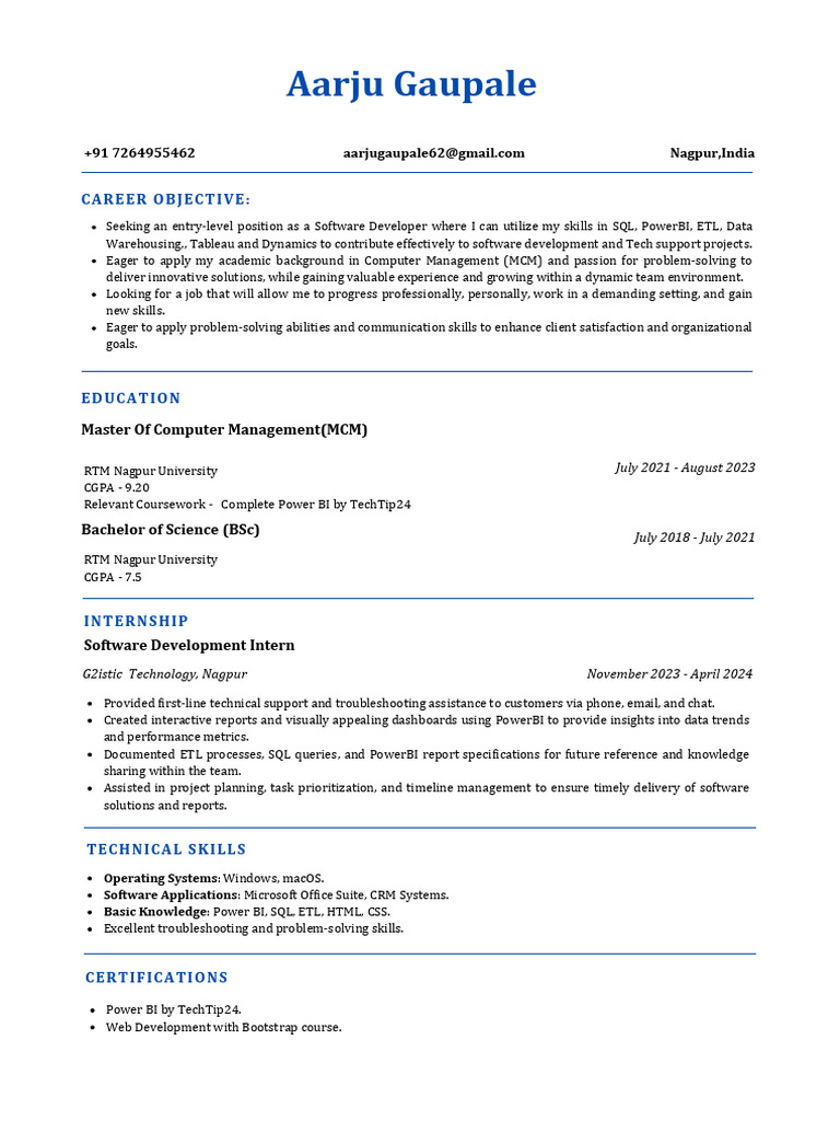 Aarju Gaupale: Career Objective | PDF