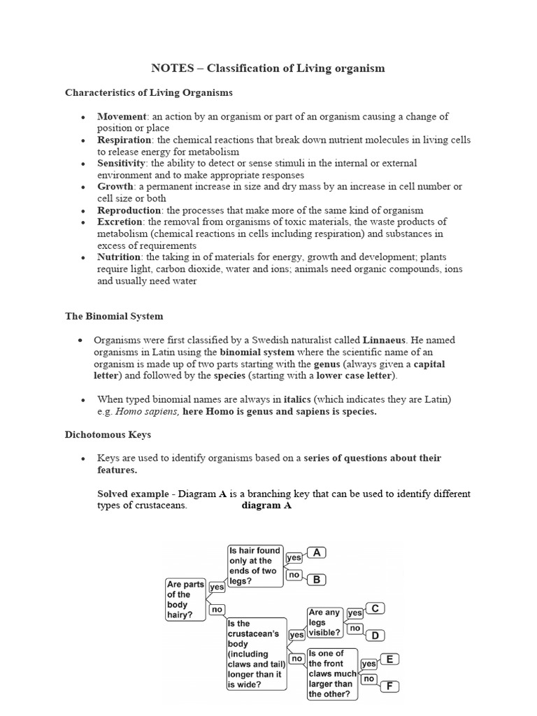 NOTES - Classification of Living Organisms | PDF | Cell (Biology) | Plants