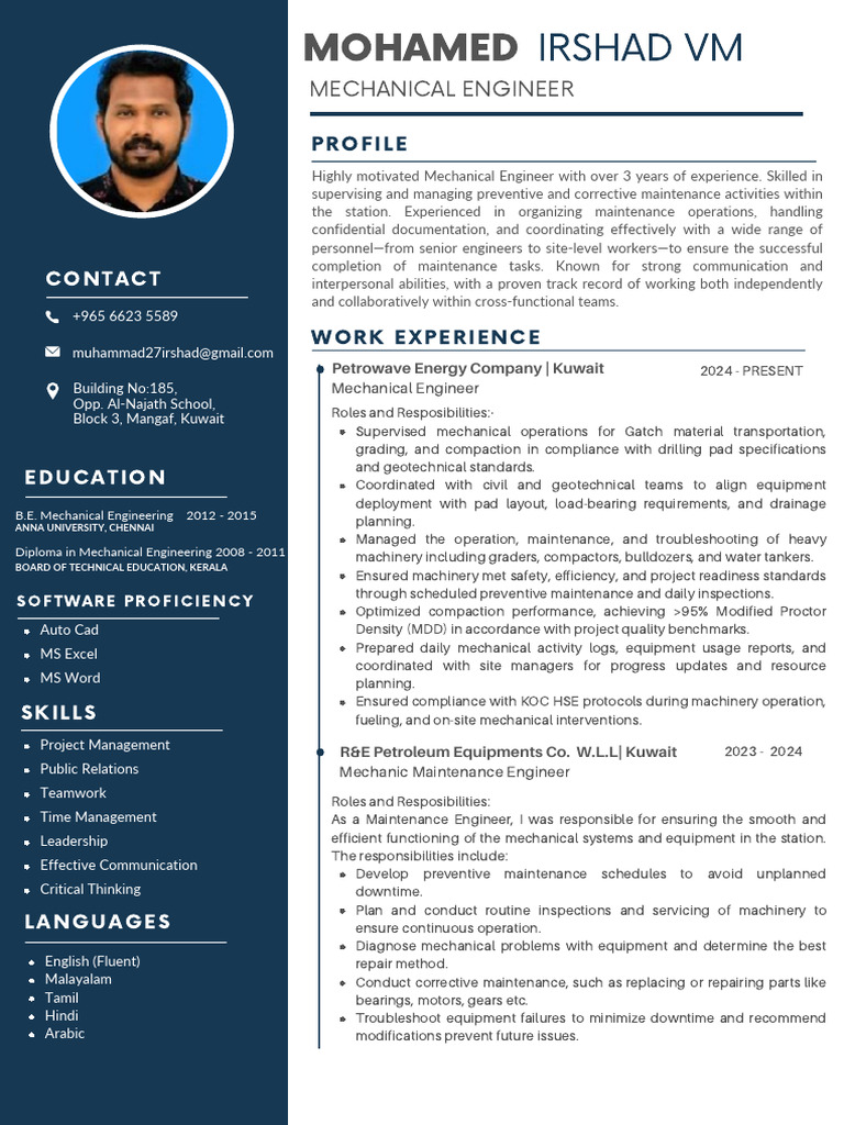 Irshad Mechanical Engineer | PDF | Safety | Occupational Safety And Health