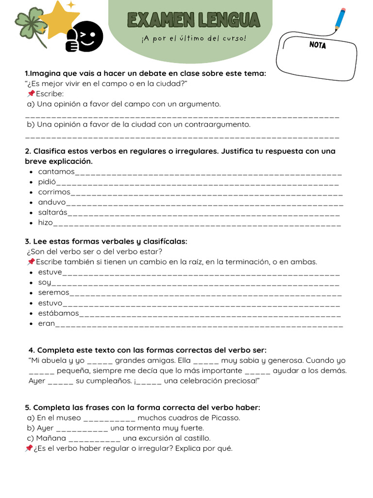 Examen Lengua | PDF | Verbo | Lingüística