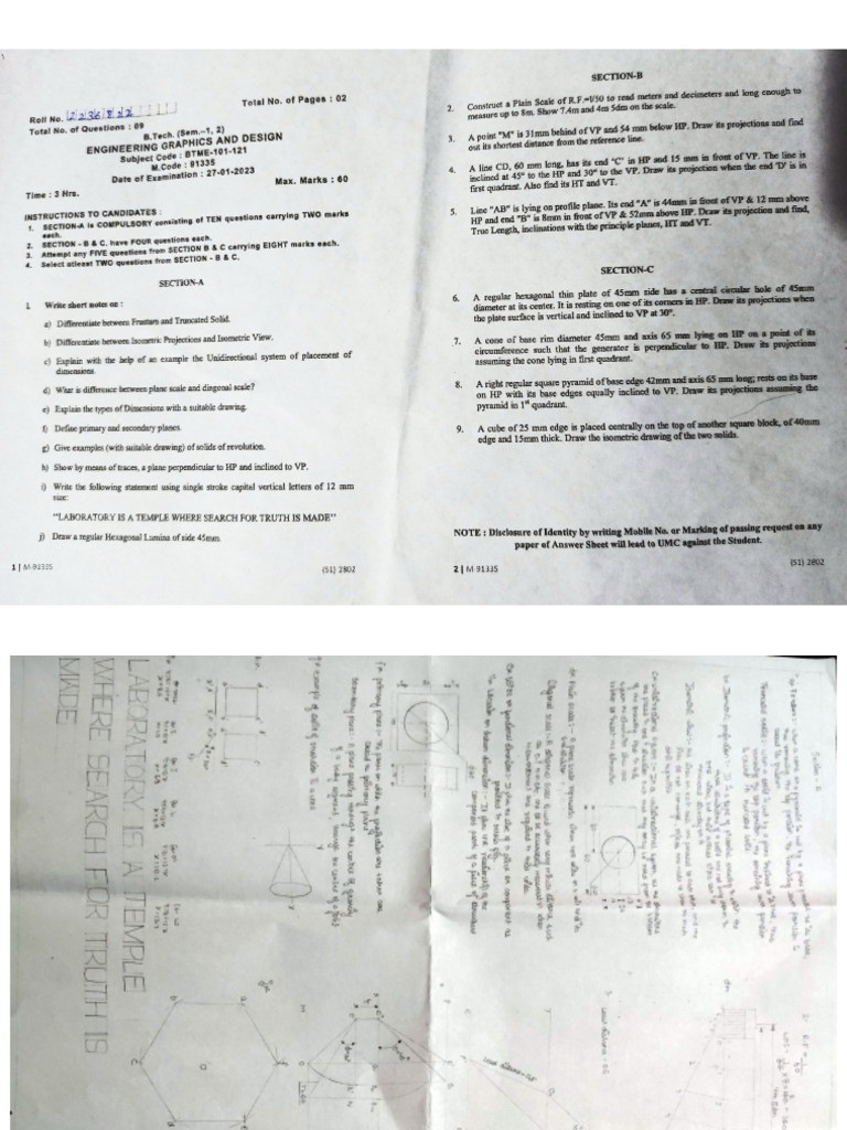 Jan 2023 EGD PTU Question Paper With Answers | PDF