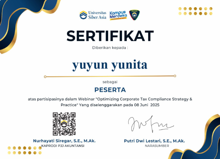 E-Certificate Yuyun Yunita | PDF