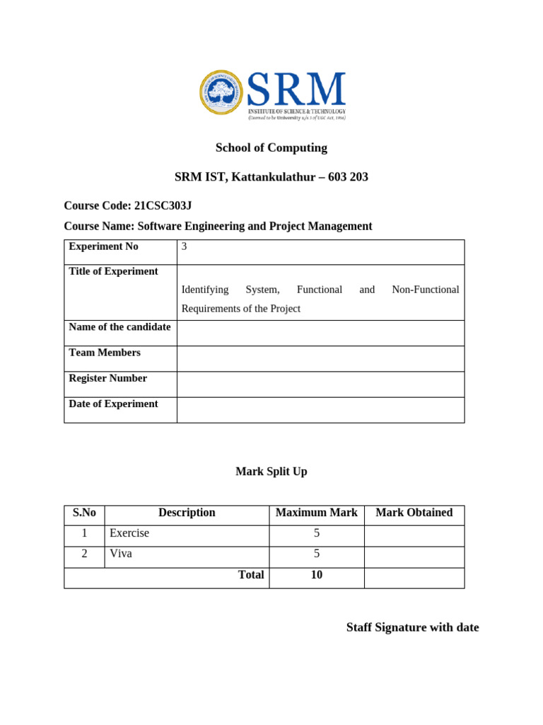 21CSC303J SEPM - Ex. 3 | PDF