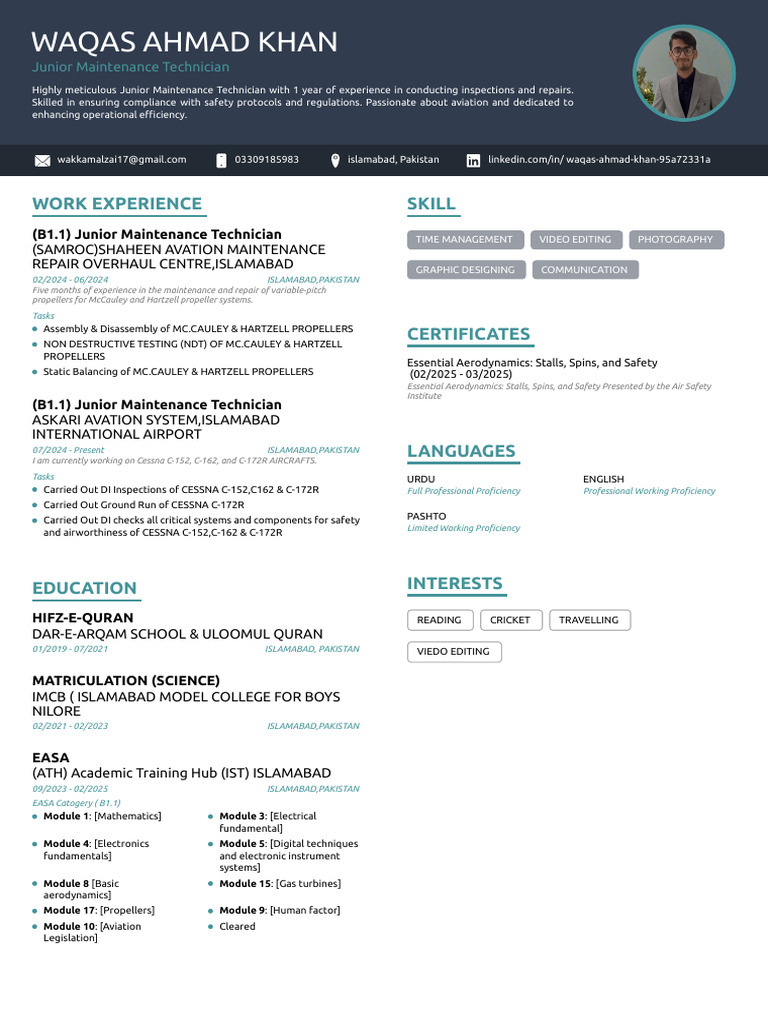 Waqas Ahmad Khan Resume PDF | PDF | Aviation | Aircraft