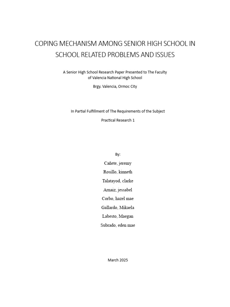Coping Mechanism Among SHS in School Related Problems and Issues | PDF ...
