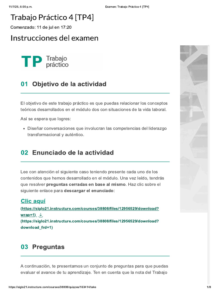 Examen - Trabajo Práctico 4 (TP4) 90% | PDF