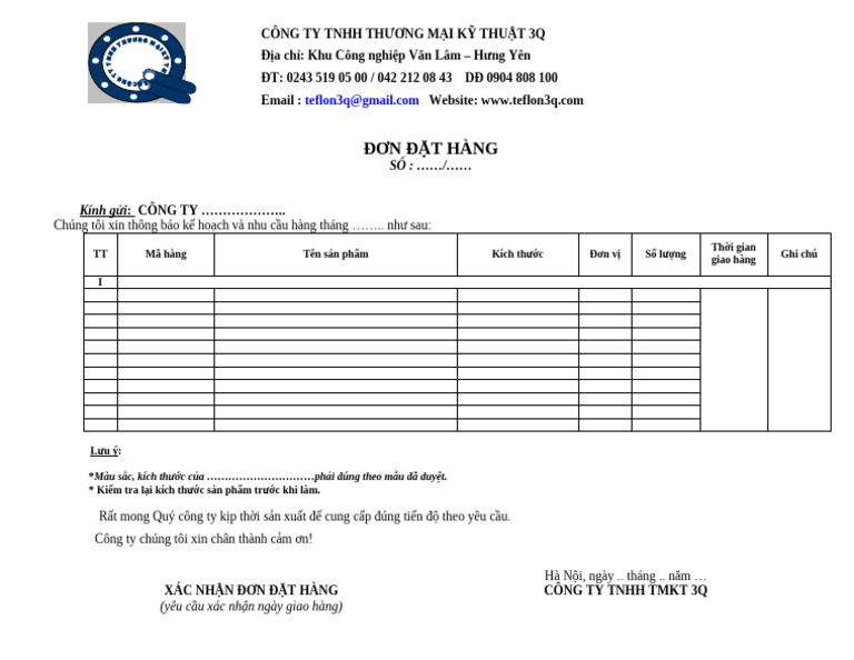 BM 06- Đơn đặt hàng | PDF