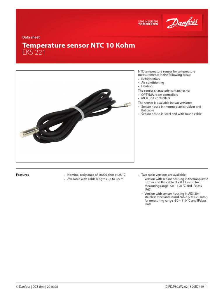 Danfoss NTC 10k Temperature Sensor | PDF | Materials | Electrical ...
