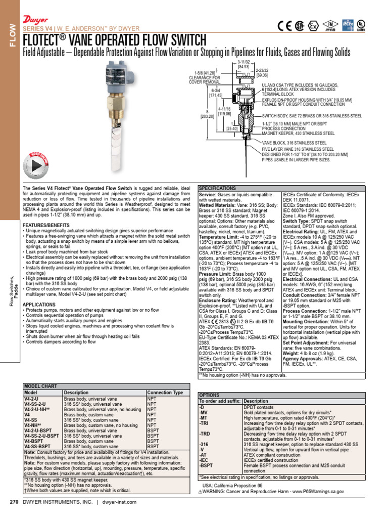 Dwyer Flow Switch | PDF | Pipe (Fluid Conveyance) | Switch