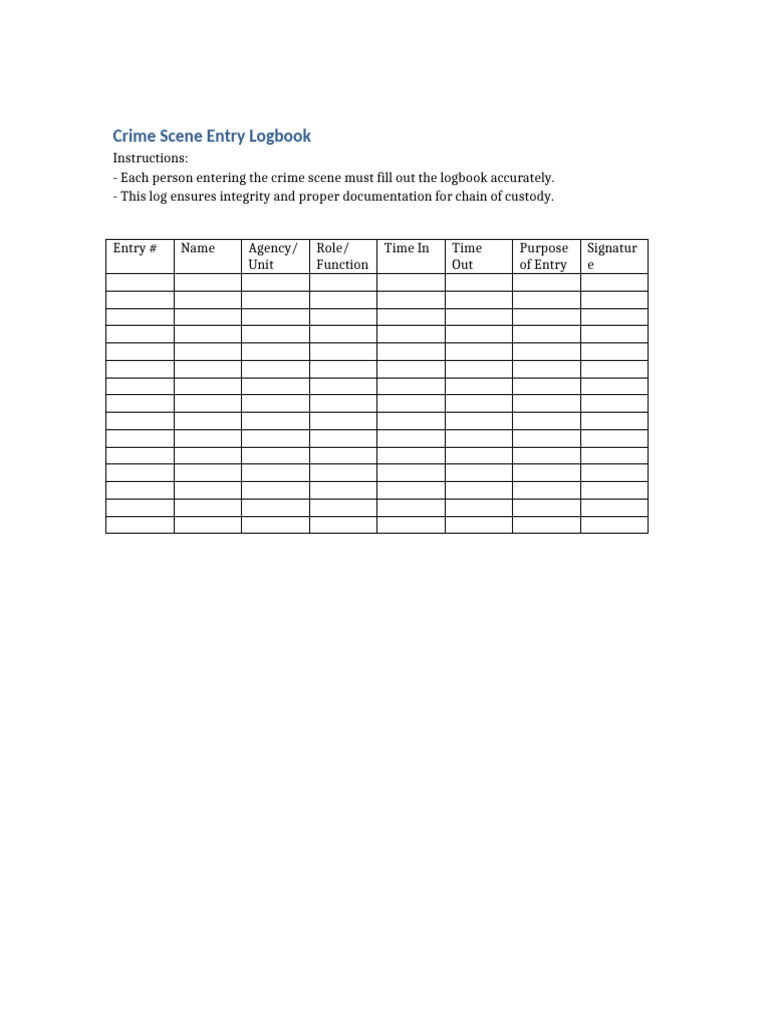 Crime Scene Entry Logbook | PDF