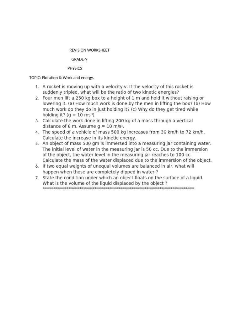Grade9 Revision Worksheet | PDF