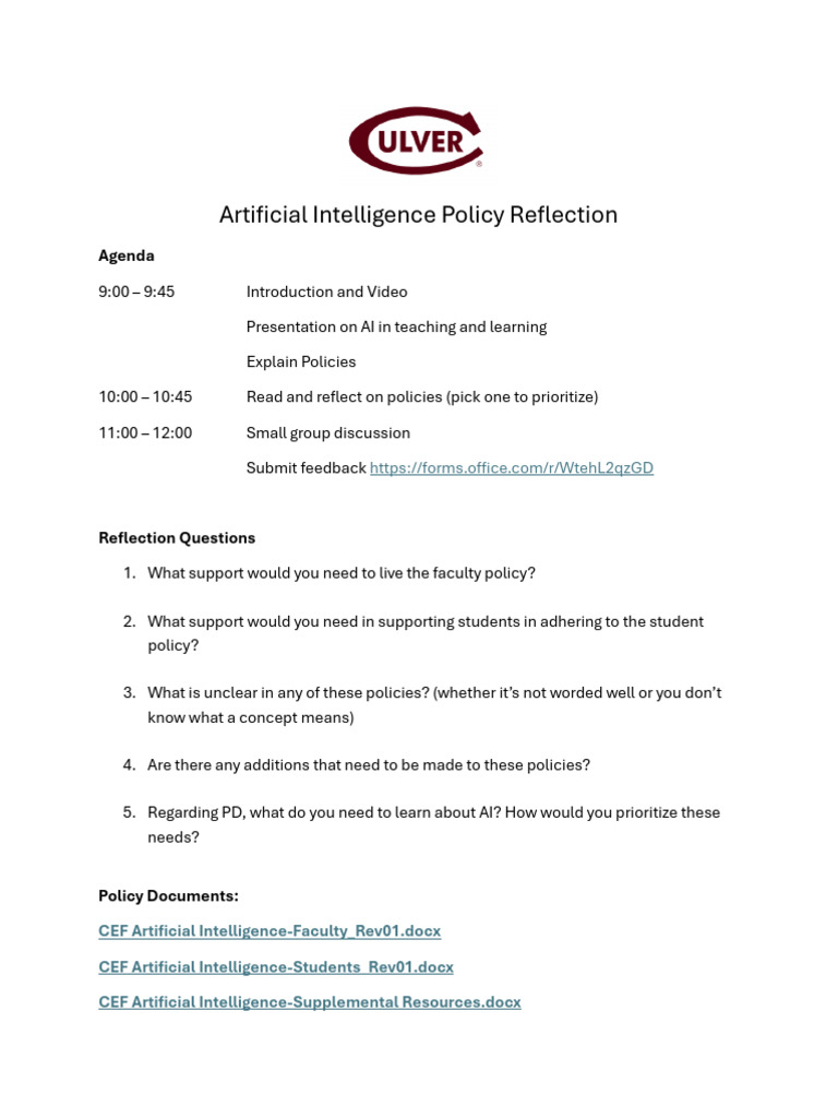 AI Policy Reflection Cover Sheet | PDF