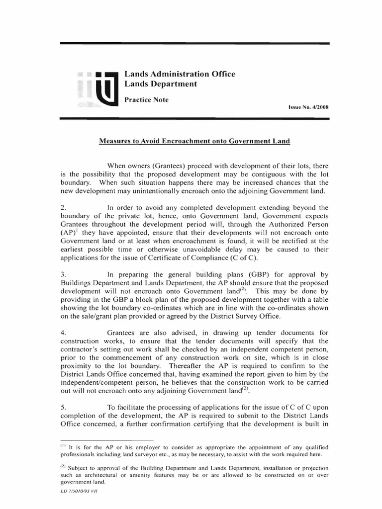 Lands Administration Office Lands Department: Practice Note | PDF