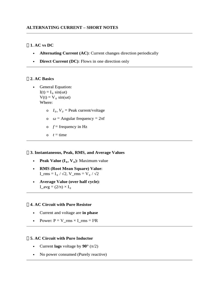 AC Theory: Key Concepts and Formulas | PDF | Electrical Impedance ...