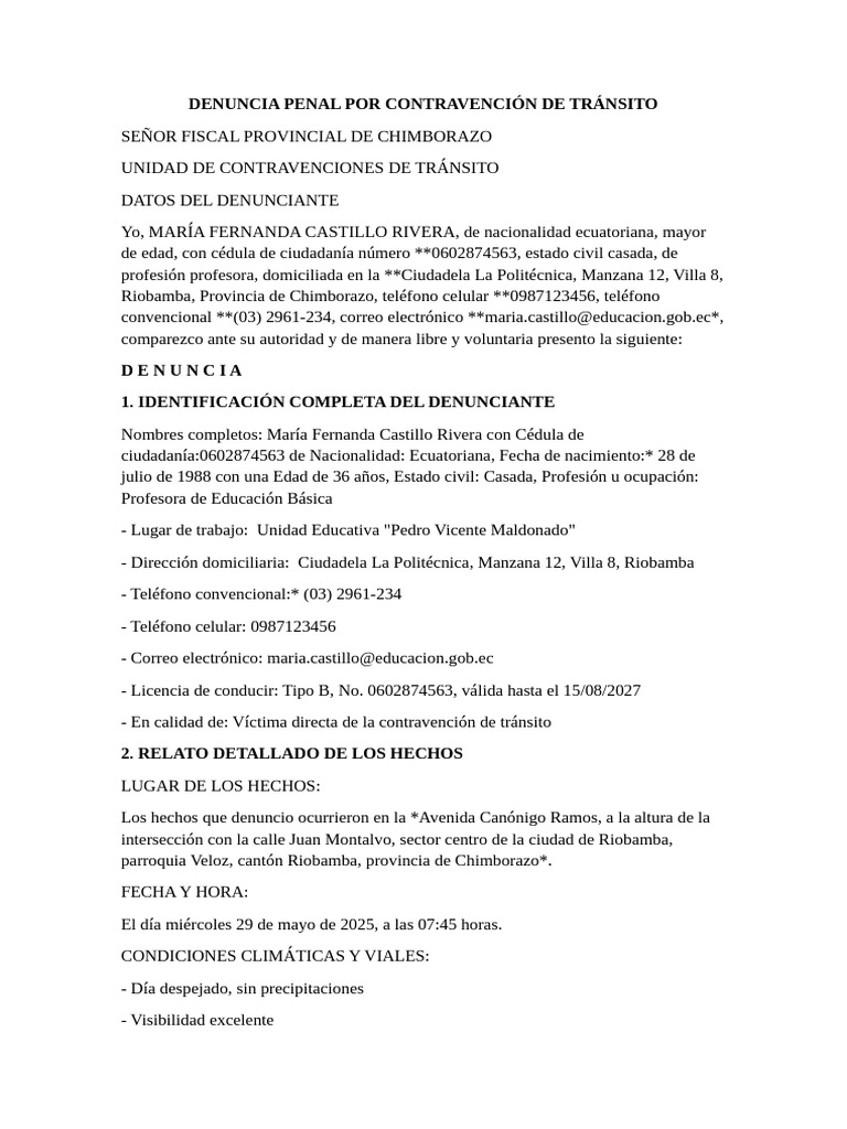Denuncia Penal Por Contravención De Tránsito Pdf Semáforo