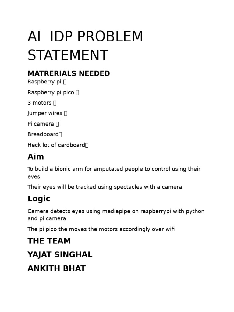 Ai Idp Problem Statement: Matrerials Needed | PDF