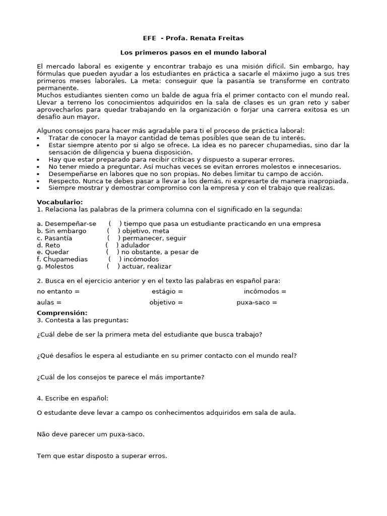 Los Primeros Pasos en El Mundo Laboral | PDF
