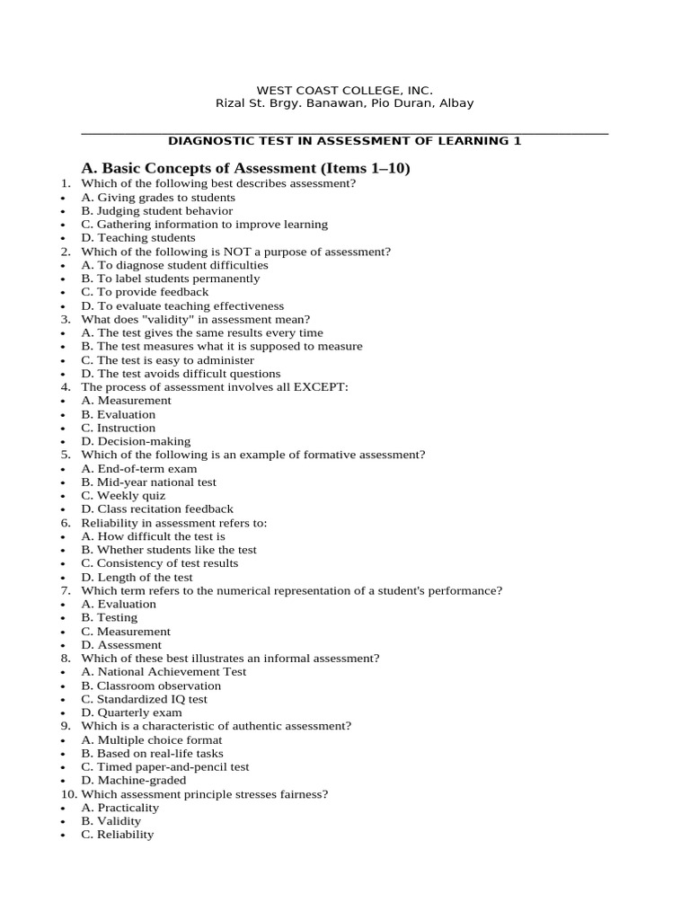 Diagnostic Test Profed 78 | PDF | Educational Assessment | Cognition
