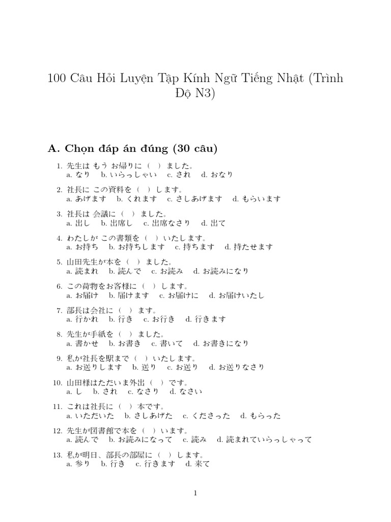 100 CÂU KÍNH NG N3 T Biên So N | PDF