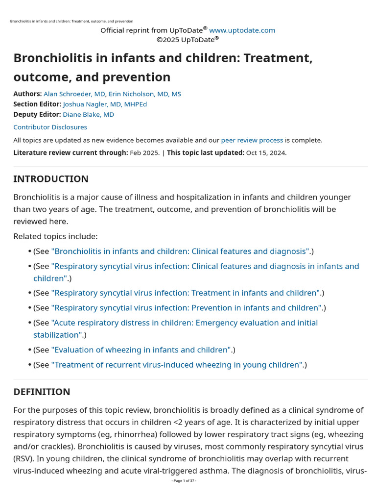 Bronchiolitis in Infants and Children - Treatment, Outcome, and ...
