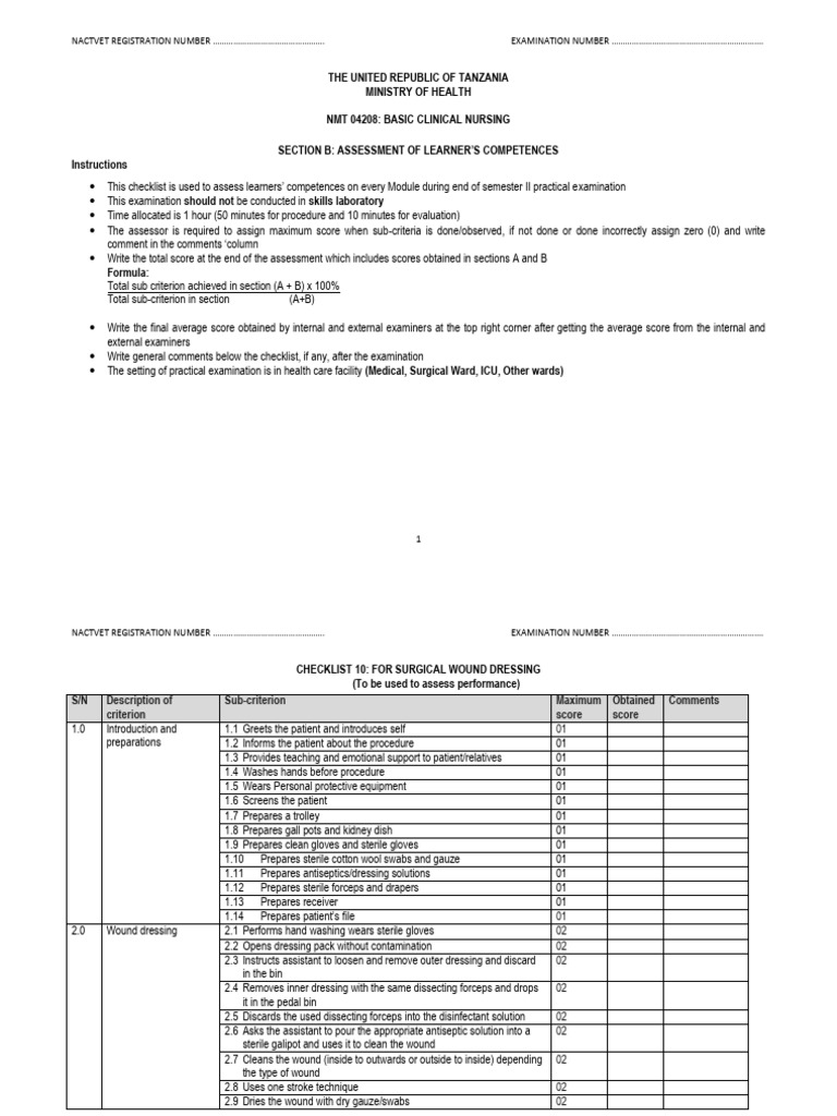 Surgical Wound Dressing Assessment Checklist | PDF | Medicine | Health Care