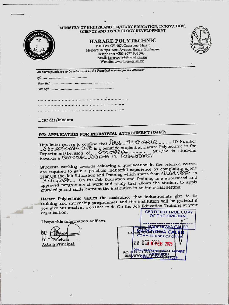 PaulManjokoto Attachment Letter | PDF