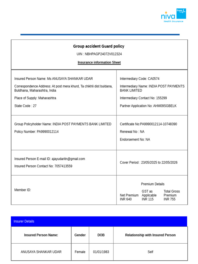 Niva Bupa Gag Coi Certificate 15lakh-Pa9990012114-10748390 | PDF ...