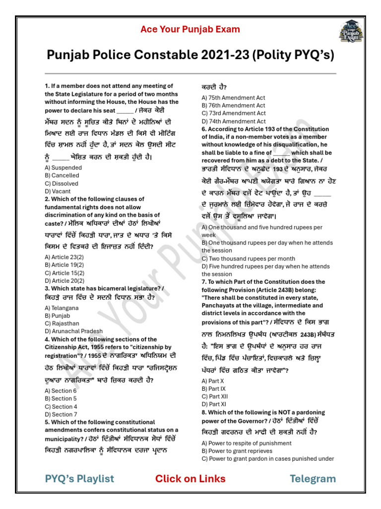 Polity 2021-23 PYQ's Printing | PDF