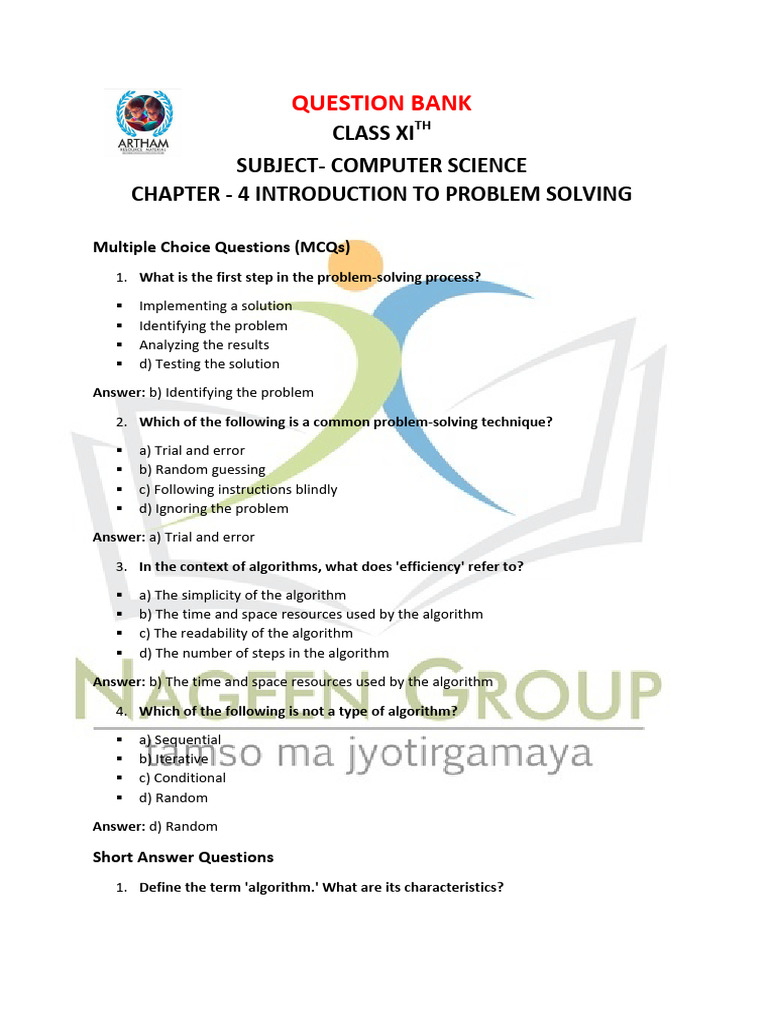 Class 11 Computer Science Question Bank | PDF | Algorithms | Computing