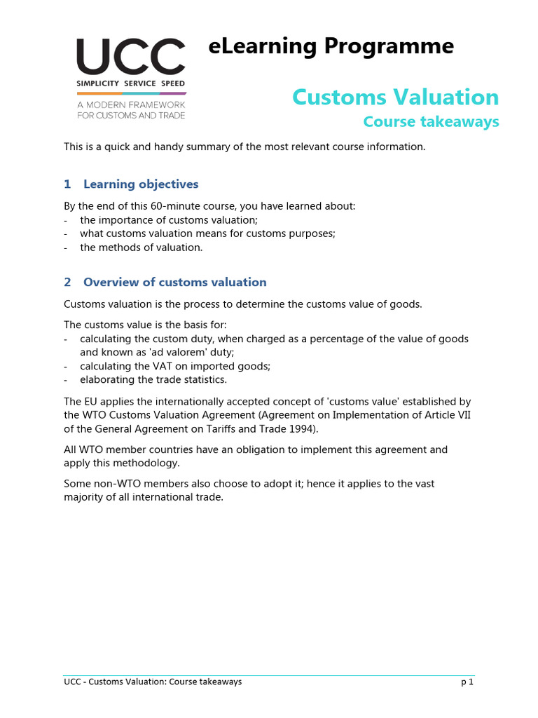 Customs Valuation Course Overview | PDF | Customs | Prices