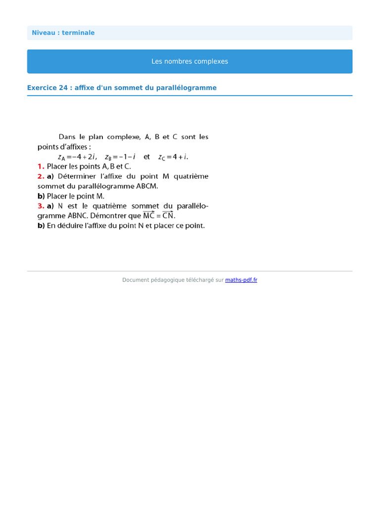 Exercice sur les nombres complexes en terminale | PDF